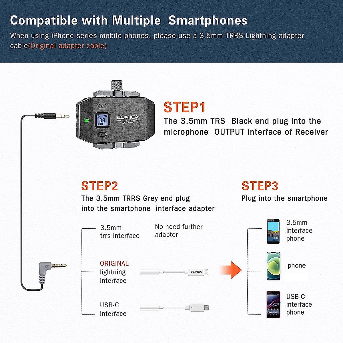 comica CVM-WS50C Wireless Lavalier Microphone for iPhone with Tripod, Real-time Monitor, Wireless Lapel Mic for Android, Video Recording Mic for YouTube TikTok Livestream Vlog.