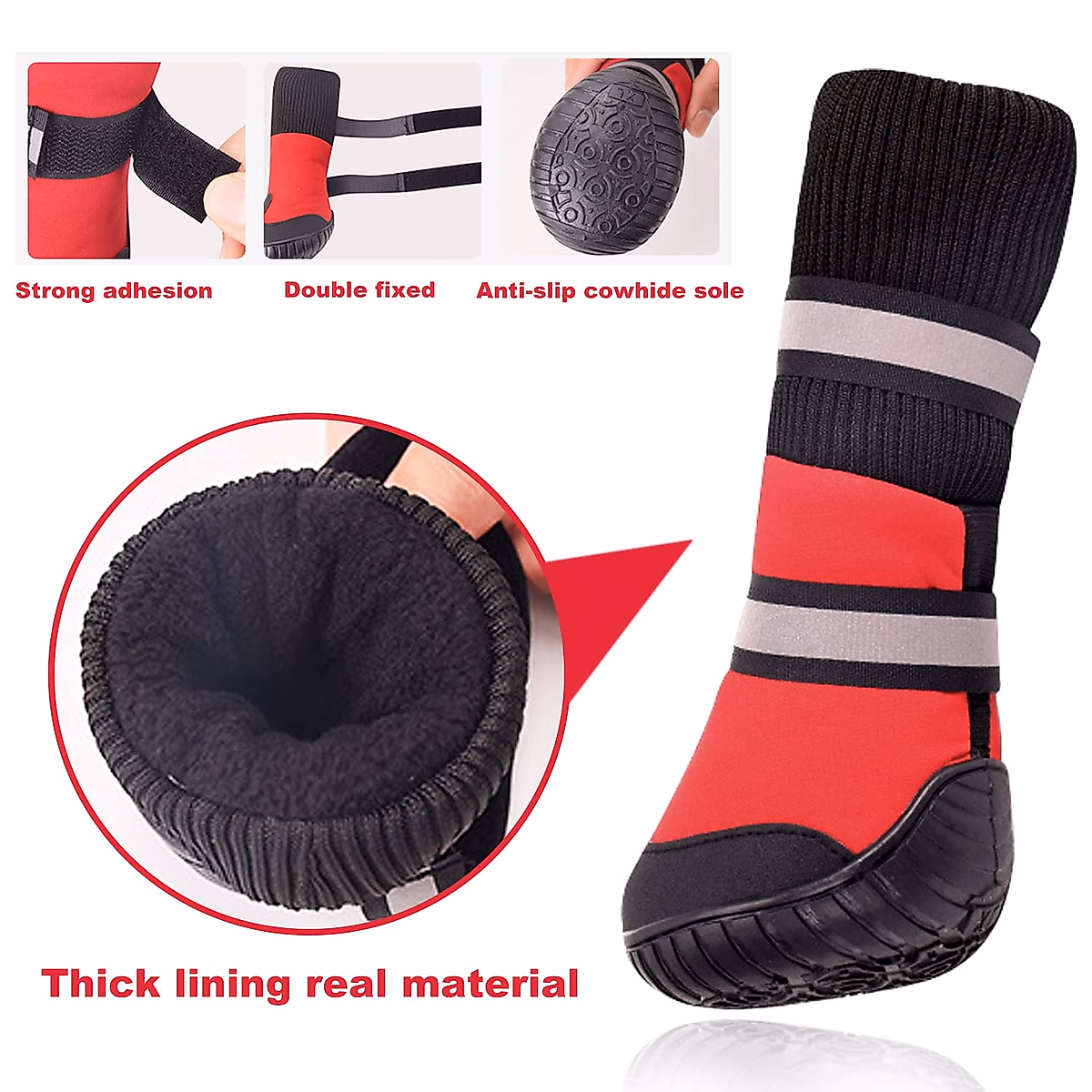 TOOPONE pet Dog Shoes high top Waterproof Anti-Slip wear-Resistant Sturdy, Non-Slip Sole Winter Dog Big Cotton Boots,(Red) (S)