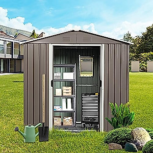 Xshelley Storage Shed Metal Outdoor Shed, 8 x 4FT Metal Shed Steel Utility Tool Shed Storage House with Hook & Lock, for Backyard Garden Patio Lawn (8X4FT-Gray with Window)