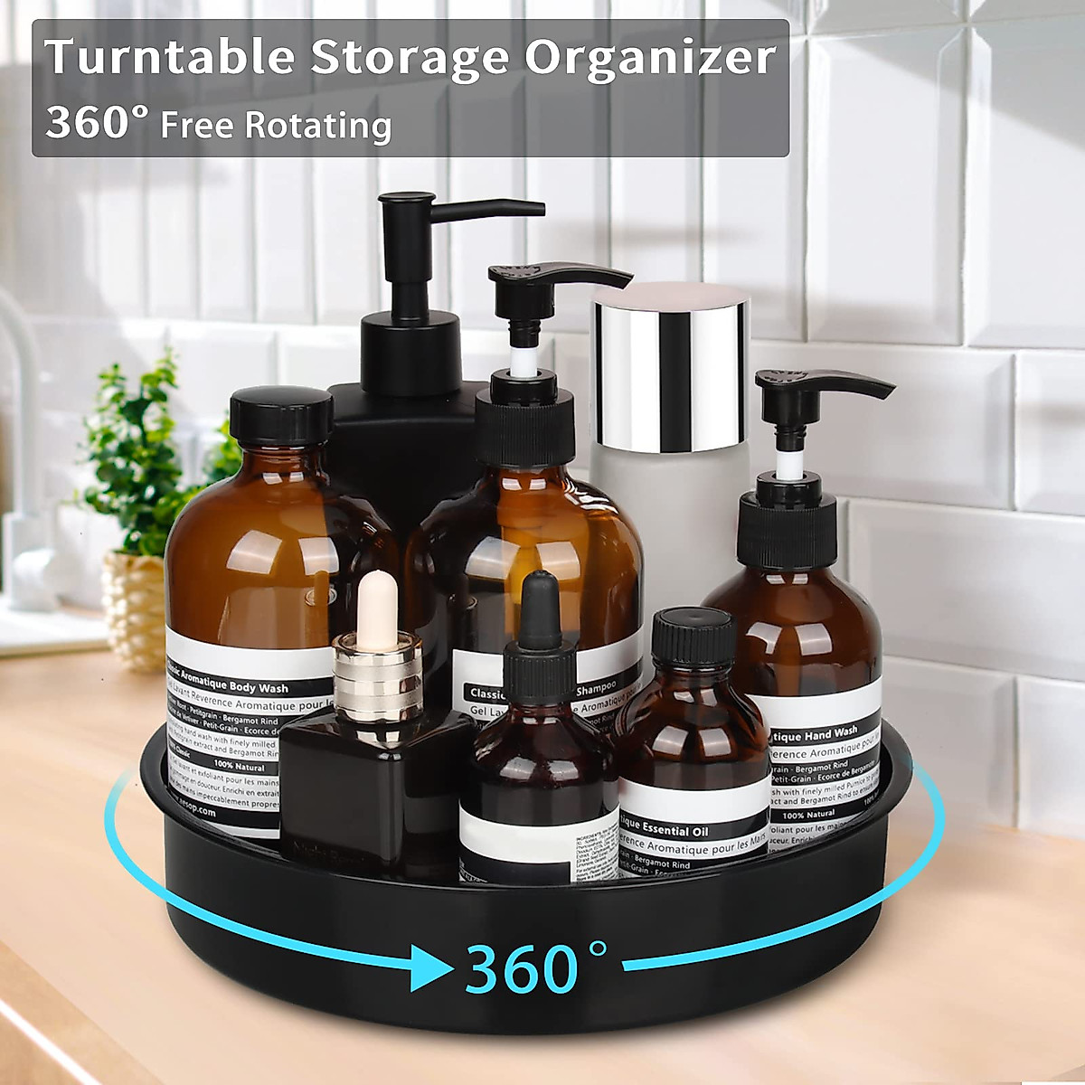 Lazy Susan Organizer, Metal Steel Lazy Susan Turntable Organizer for Cabinet, Rotating Spice Rack for Pantry Cupboard Table Bathroom Vanity Countertop, Kitchen Organization and Storage, 2 Pack