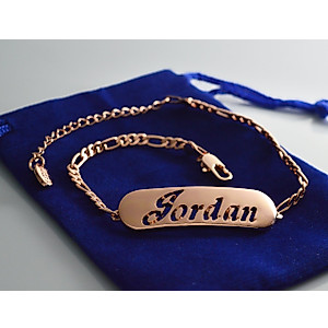 Zacria Jordan Name Bracelet 18K Rose Gold Plated Personalized - Jewelry Gift Women, Girlfriend, Mother, Sister, Friend, Gift Bag & Box