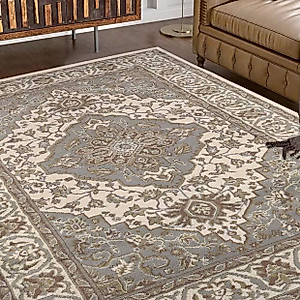 Superior Indoor Area Rug, Jute Backing for Kids or Pets, Entryway, Living Room, Kitchen, Dorm, Bedroom, Hallway, Plush Rugs, Vintage Abstract, Glendale Collection, (8' x 10'), Green