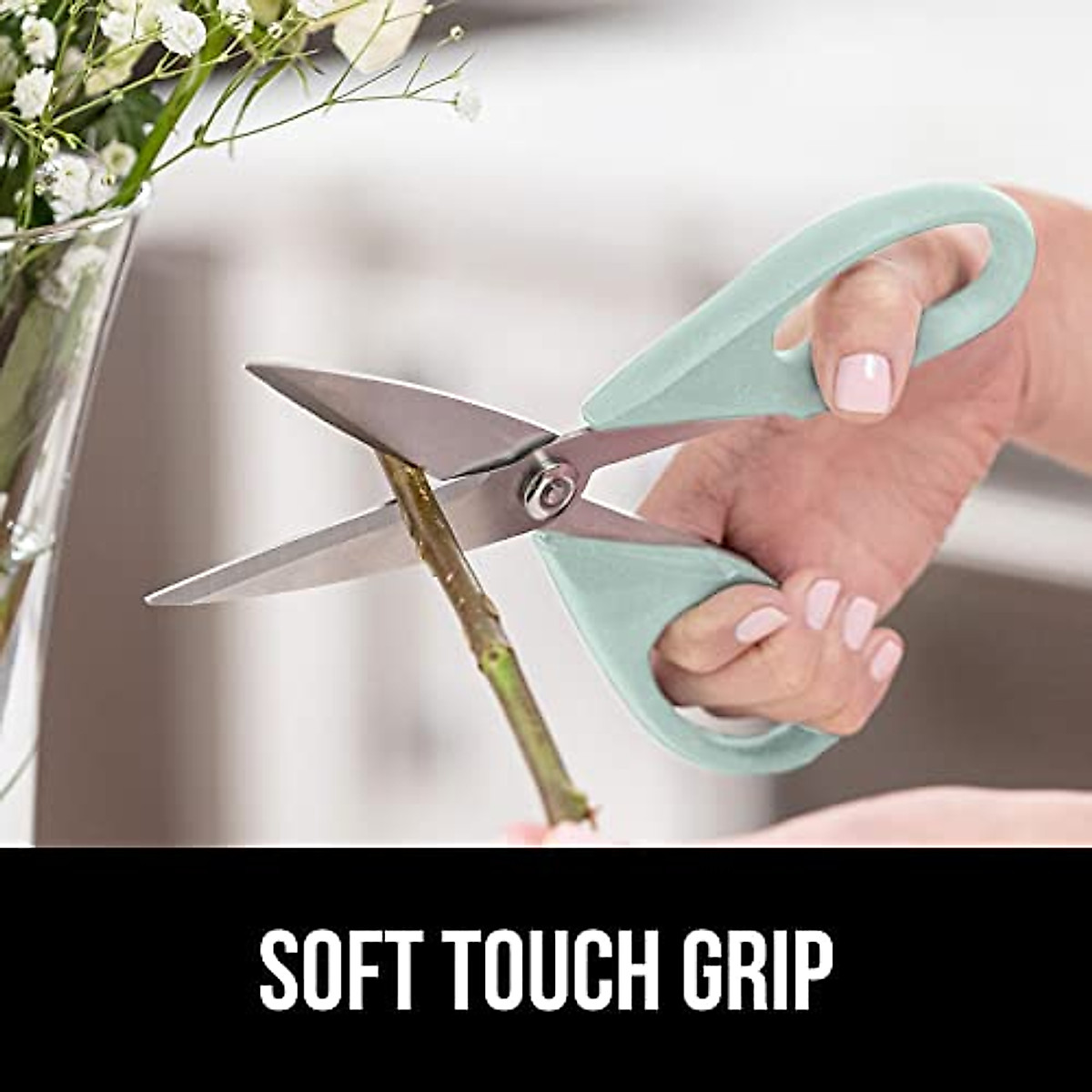 Gorilla Grip All Purpose Food Kitchen Shears, Extra Large, Heavy Duty, Stainless Steel Sharp Blades, Comfortable Handle Scissors with Blade Guard, Cutting Tool, Cut Meat, Poultry, Vegetables, Mint