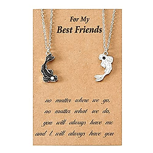 COLORFUL BLING 2 Pieces Yin Yang Friend Pendant Necklace Dragon Matching Unique Taichi Fish Couple Necklace Cord BFF Friendship Bestie Engagement BFF Jewelry-Fish Card