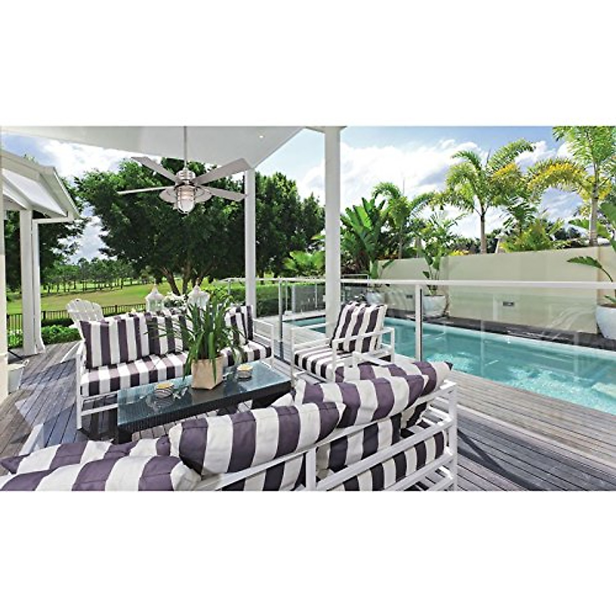 Minka-Aire F582-GL Rainman 54 Inch Outdoor Ceiling Fan with Integrated Caged Light in Galvanized Finish