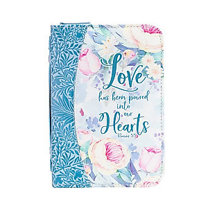 Divinity Boutique Bible Cover XXL - Blue Floral Love has Been Poured into Our Hearts - Romans 5:5