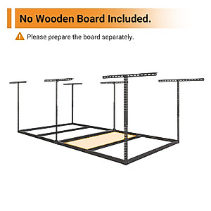 eShelf 4x8ft Overhead Garage Storage Rack Wooden Decking Not Included, Heavy Duty Metal Rack, Adjustable Ceiling Dropdown, 600lbs Weight Capacity (Black)