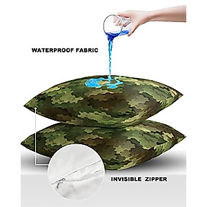 Funnywall88 Waterproof Throw Pillow Covers Set of 2 Camo Couch Pillow Cases Outdoor Sofa Cushion Cover Home Decor for Bed Living Room, 16" x 16"