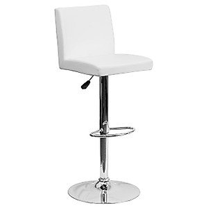 Flash Furniture Avery 2 Pack Contemporary White Vinyl Adjustable Height Barstool with Panel Back and Chrome Base