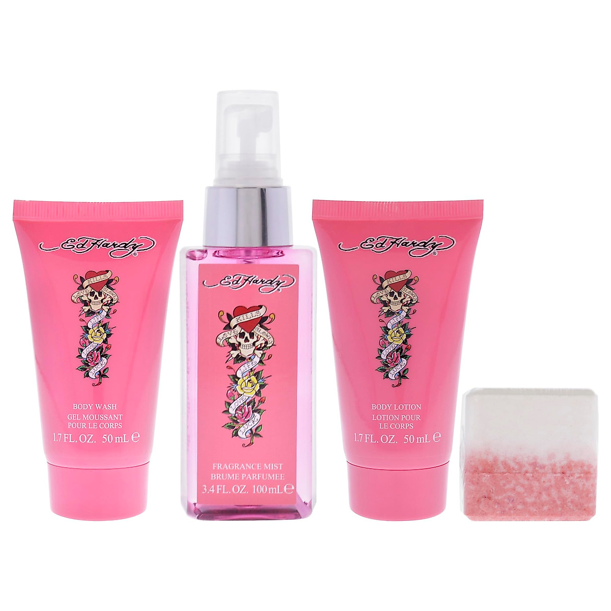 Ed Hardy Women's Perfume Gift Set, 4 Pieces Include Fragrance Mist, Body Lotion, Body Wash, and Fragrant Bath Fizz