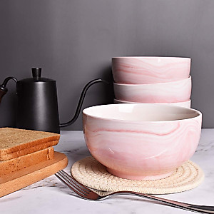 Bosmarlin Marbling Ceramic Soup Bowl Set of 4, 33 Oz, Dishwasher and Microwave Safe (33 Oz, A-Pink Marbling)