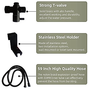 Handheld Bidet Sprayer for Toilet, Stainless Steel Leak Free T-Valve & Adjustable Jet Spray, Feminine Hygiene, Shower Sprayer for Pet, Wall or Toilet Mount Superior Complete Accessories (Black)