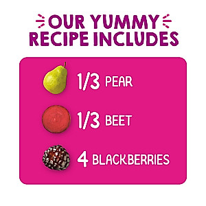 Happy Tot Organics Stage 4 Baby Food Pouches, Gluten Free, Vegan Snack, Super Bellies, Fruit & Veggie Puree, Pears, Beets & Blackberries 4 Ounce (Pack of 16)