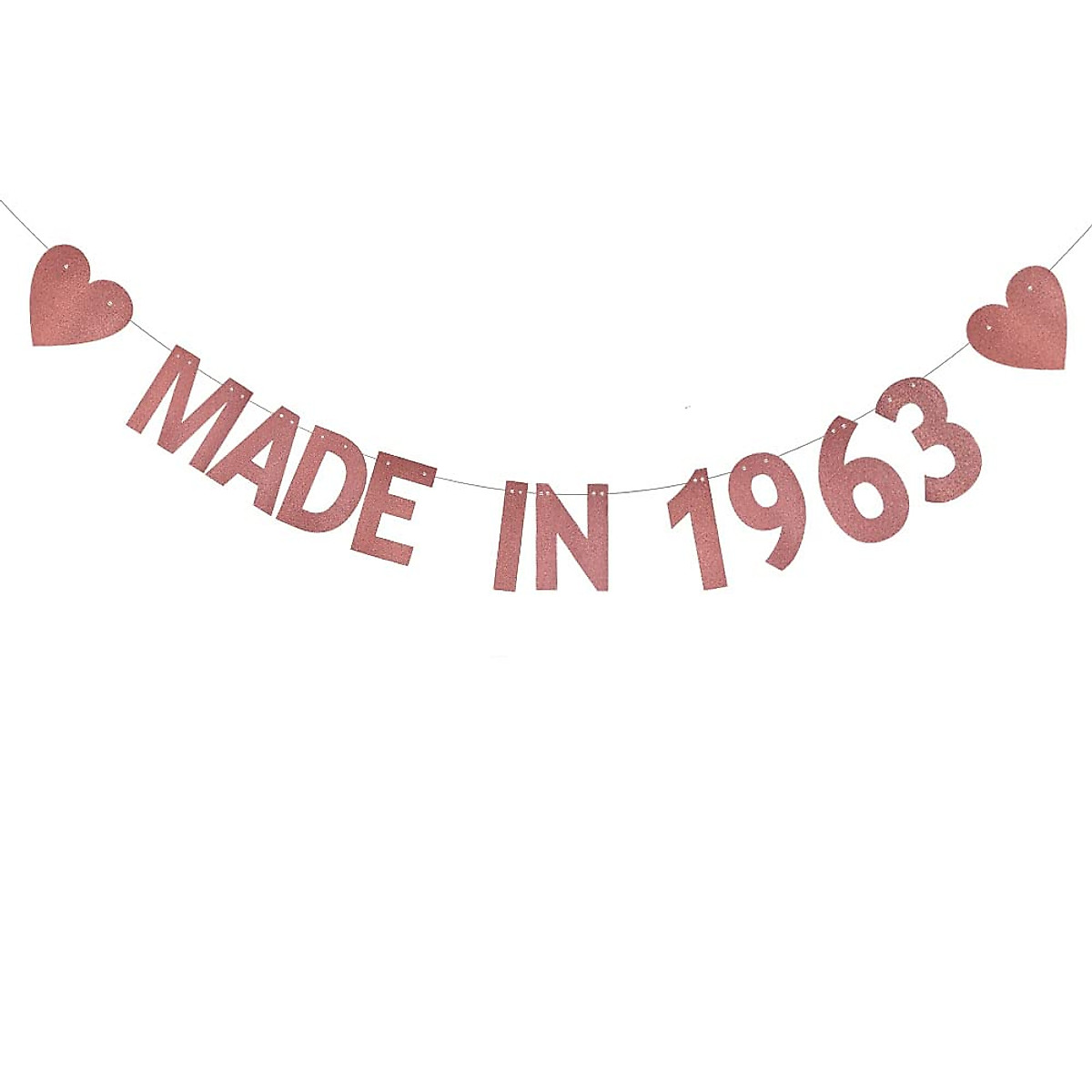 XIAOLUOLY Rose Gold Glitter Banner,Pre-Strung,Funny 60th Birthday Party Decorations Bunting Sign Backdrops,Made In 1963