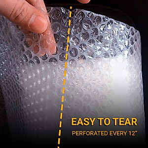 Bubble Cushioning Wrap Roll 2 Pack 3/16" Air Bubble 12 Inch x 74 Feet Total, Perforated Every 12 Inch with 20pcs Fragile Stickers Packing Supplies for Heavy-Duty Moving Shipping