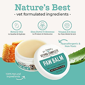 VetPro Complete Dog Paw Balm for All Dogs and Cats - Natural Protection and Paw Soother for Dry Pads and Noses - Vet Formulated Paw Butter and Dog Foot Cream - Dog Nose Balm and Dog Feet Protection