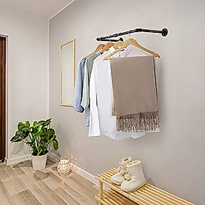 Industrial Iron Pipe Clothing Garment Rack 24.5 Inches Heavy Duty Multi-Purpose Clothing Hanging Rack Wall Mounted Clothes Rod for Closet, Laundry Room, Balcony, Black