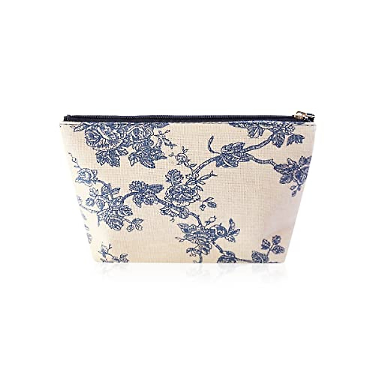 Mini Momo Makeup Bag Travel Organizer Toiletry Pouch for Women Small Cosmetic Case for Purse, Cute Fabric Storage Clutch (Small Makup Bag - Floral Blue)