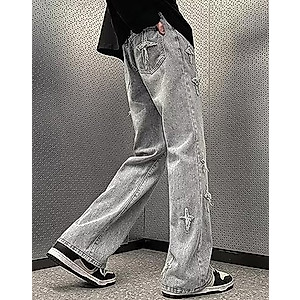 Kisswow Star Jeans Y2k Cargo Pants Women High Waist Ripped Jeans Womens Star Pants Aesthetic Pants Cyber Y2k Jeans for Women Cute Jeans for Teens