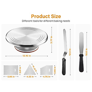 Kootek Aluminium Cake Turntable, 12 Inch Rotating Cake Stand, 35 pcs Cake Decorating Kit Supplies with 24 Numbered Icing Piping Tips, 2 Frosting Spatula, Pastry Bags and Other Baking Tools