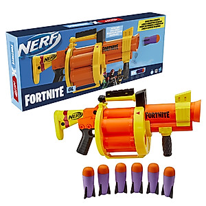 Nerf Fortnite GL Rocket-Firing Blaster - 6-Rocket Drum, Pump-to-Fire - Includes 6 Official Rockets - for Youth, Teen, Adult, Orange