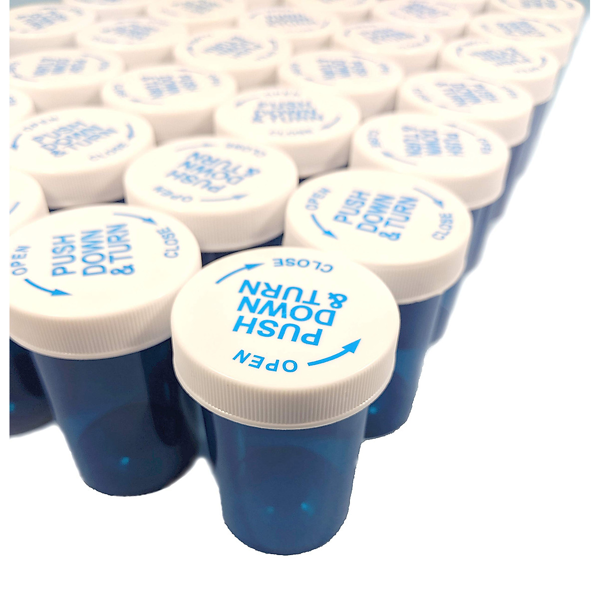 Blue Vials 8,13,16,20,30,40 & 60 Dram Sizes - Child Resistant Prescription Bottles (20 Dram/100 Units)