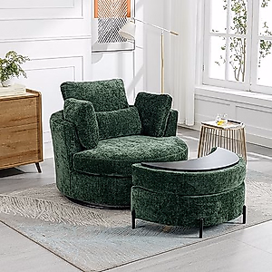 Oversized Swivel Accent Barrel Chair with Storage Bench Large Ottoman+4 Pillows,Comfy Upholstered 360 Recliner Sofa Club Chaise Leisure Round Loveseat Lounge Armchair for Living Room/Hotel/Nursery