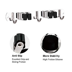 KLJ wall mounted Mop Broom Holder Wall Mount stainless steel，suitable for Home kitchen, bathroom, garage .with 2 shelves and 3 hooks