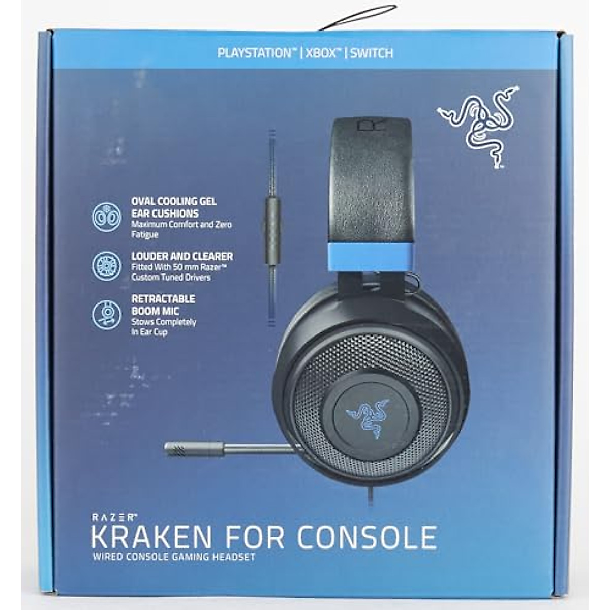 Razer Kraken for Console - Wired Console Gaming Headset (Custom-Tuned 50 mm Drivers, Cooling Gel-Infused Ear Cushions, Unidirectional Retractable Microphone, Cross-Platform) Black-Blue