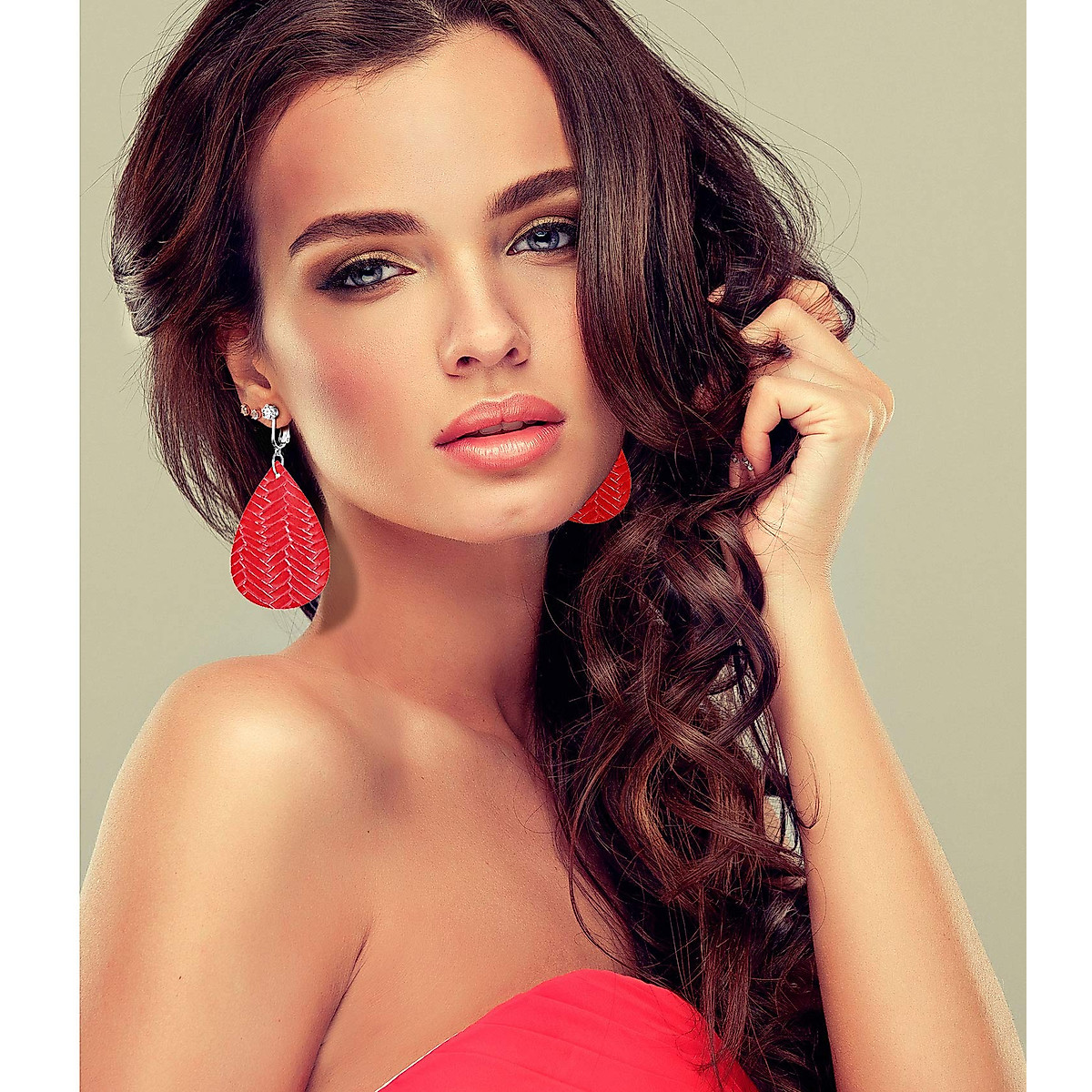 9 Pairs Faux Leather Clip on Earrings for Women Dangle- Long Teardrop Seashell Leather Clipon Earrings-Non Piercing Earrings Set for Women (#7)