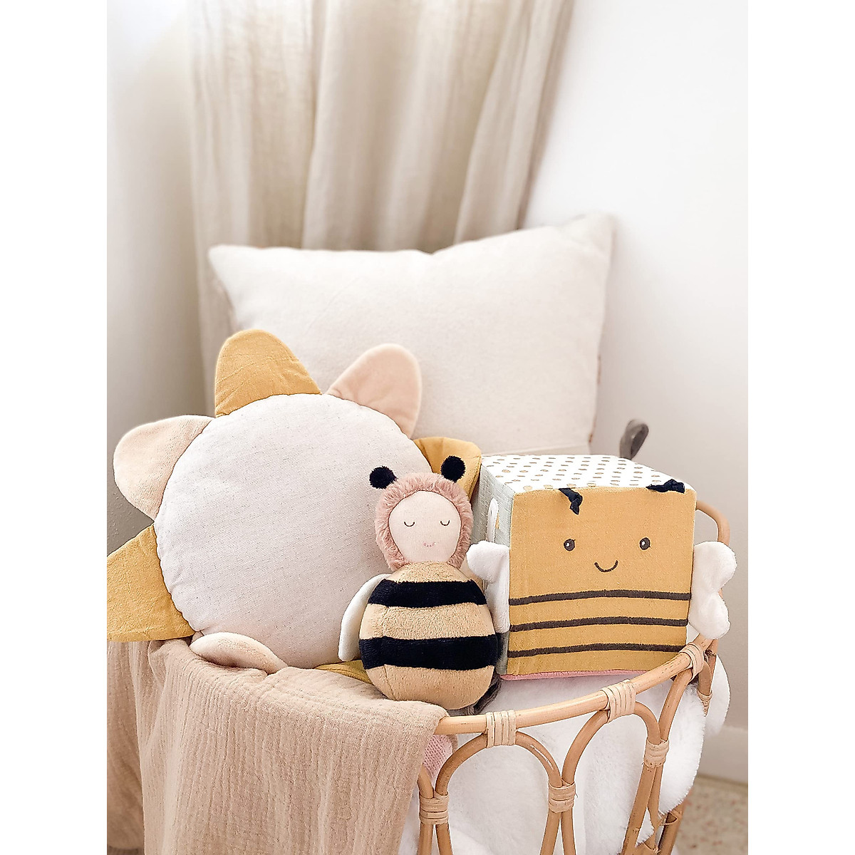 MON AMI Honey Bee Soft Baby Rattle Toy for Ages 6 Months+, 7” Plush Stuffed Animal Rattle Toys for Infants & Toddlers - Baby Rattle with Sound