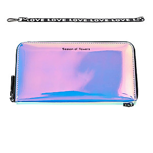 Marchome Holographic Clutch Wallet Iridescent Cellphone Handbag with Removable Lanyard (Blue, One Neck Lanyard)