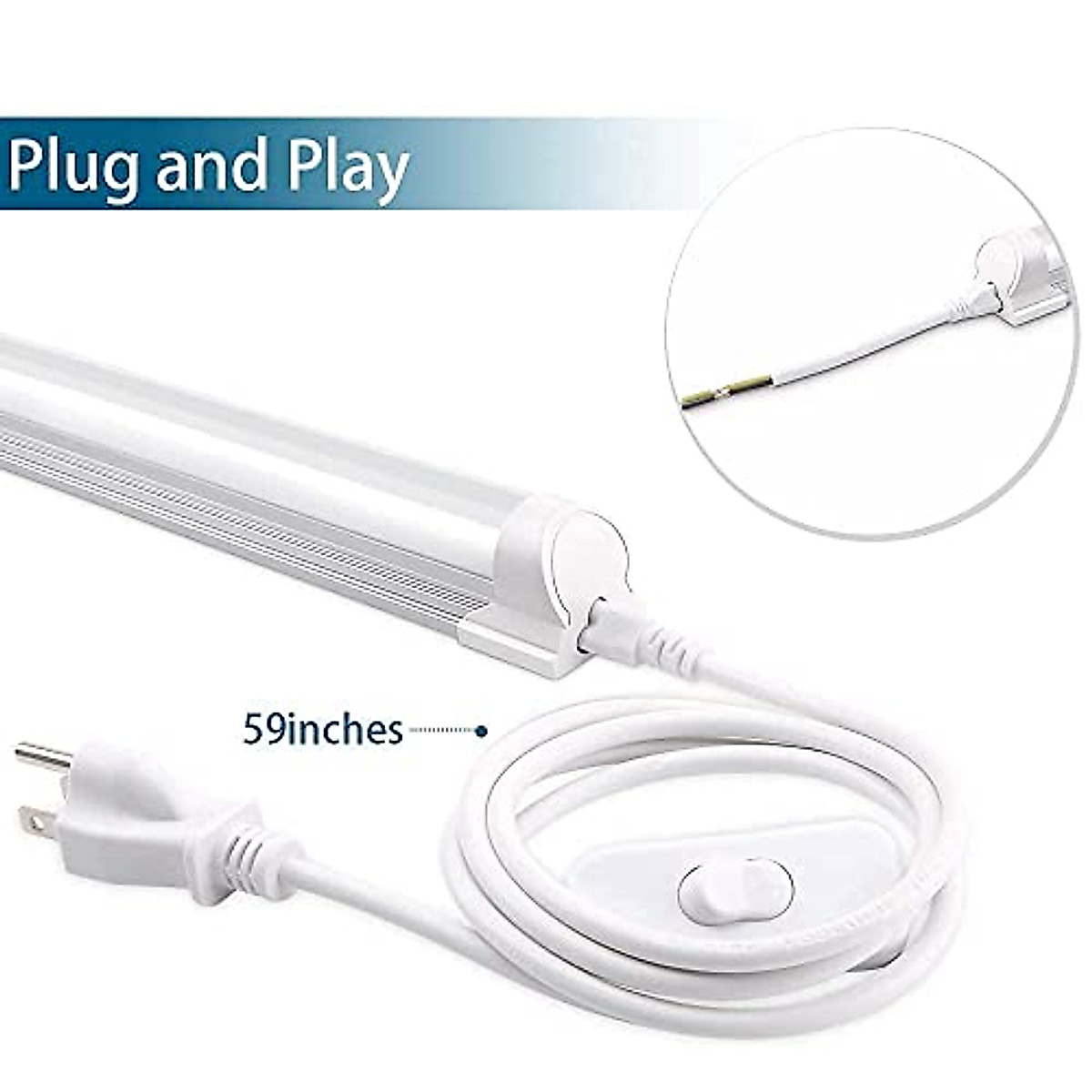 Barrina 8ft LED Shop Light, 44w 4500lm 6500K, V Shape Frosted Cover LED Shop Light 8ft, Linkable LED Garage Light, T8 LED Light Fixture for Garage Ceiling Plug and Play (Pack of 6)