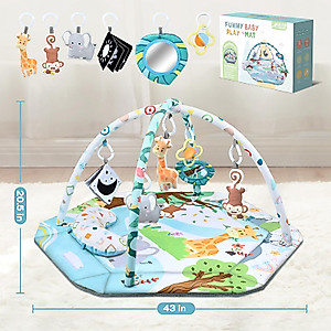 Baby Gym Play Mat, 8-in-1 Tummy Time Mat & Ball Pit with 6 Toys, Washable Baby Activity Play Mat for Visual, Hearing, Sensory, Motor Development, Baby Toys Gift for Toddler Infant 0-3-6-9-12 Months