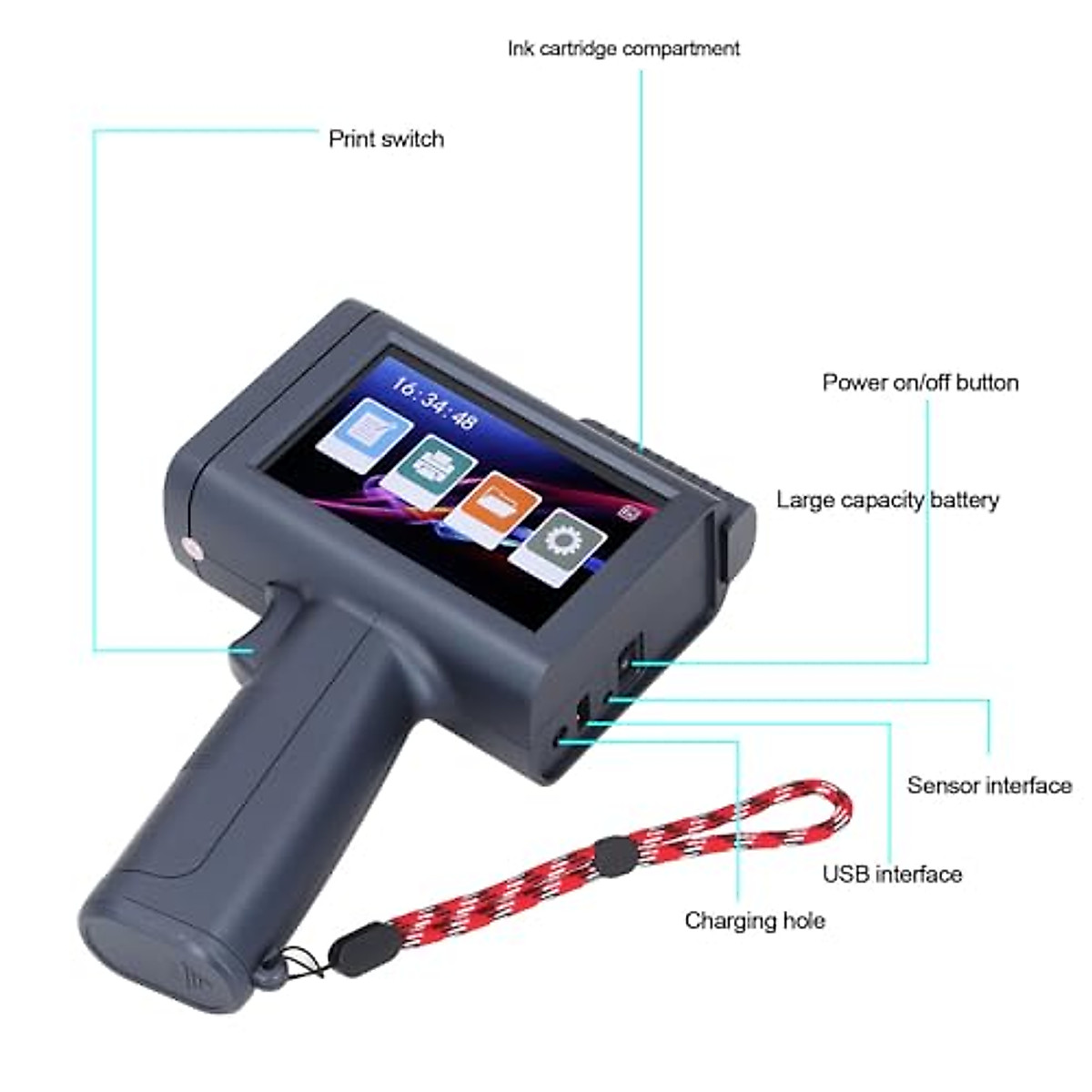 Marhynchus Portable Handheld Inkjet Printer 4.3in Color HD LED Touchscreen 600dpi 12.7mm Kit with Cartridge for Text 2D Code Bar Code (US Plug 100-240V)