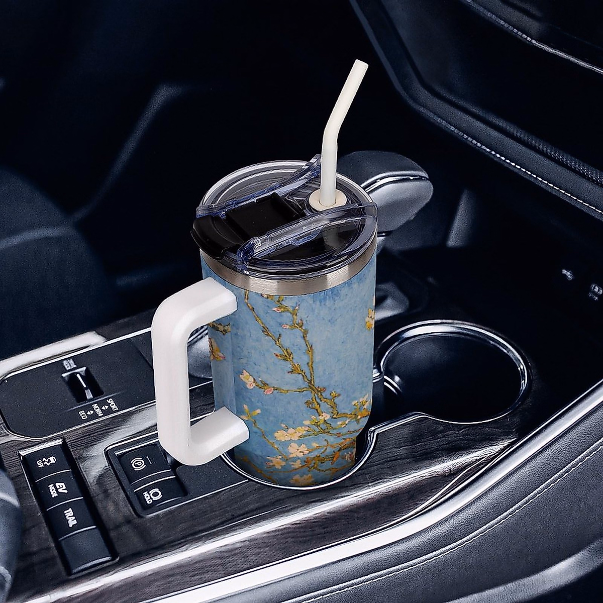 Niapessel Leak Proof Tumbler, Insulated Water Bottles with Straw, Blooming Almond Tree Van Gogh Insulated Cup with Handle 40 Oz Stainless Steel Flask for School, Travel, Car, Sports, Work