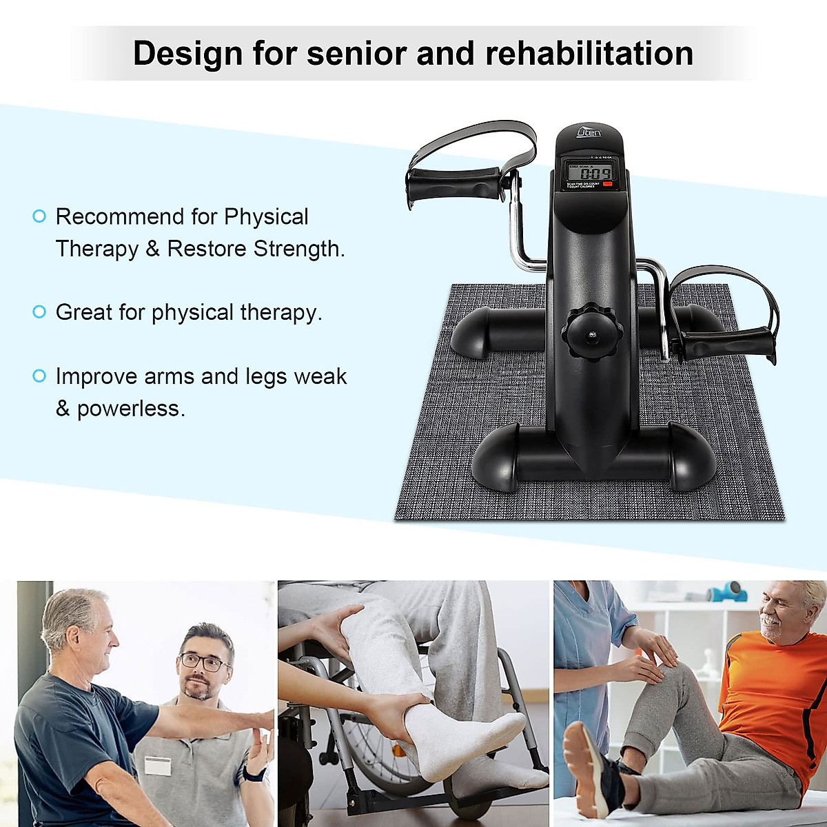 Uten Mini Exercise Bike, Under Desk Bike Pedal Exerciser, Under Desk Bike, Arm & Leg Peddler Machine with LCD Screen Displays, Portable Cycle (Cool Black)