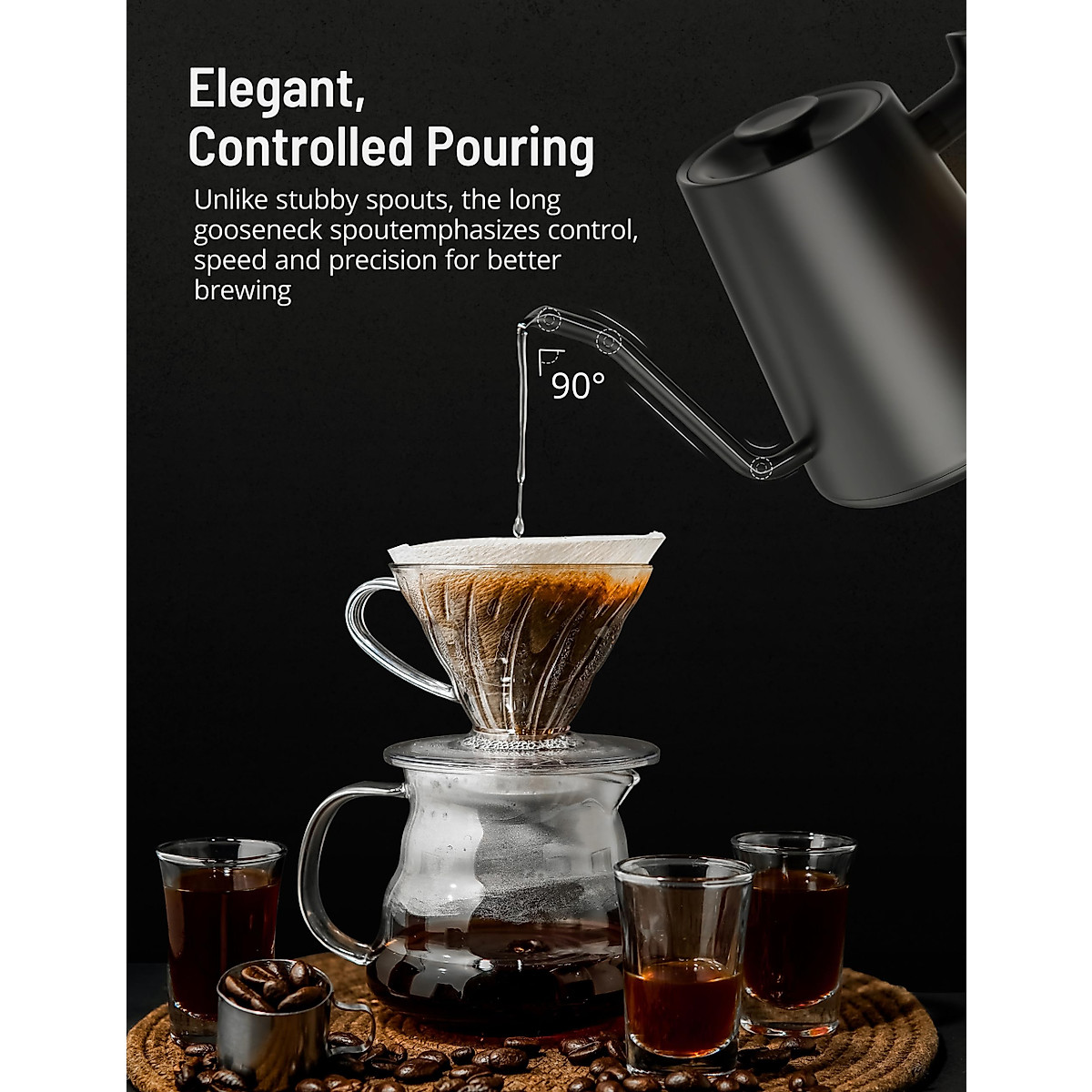 Temperature Electric Kettle, Airyoyo Gooseneck Electric Kettle with 4 Variable Presets, ±1℉ Temperature Control & LED Real-time Temperature Display, Stainless Steel Inner, 24H Keep Warm