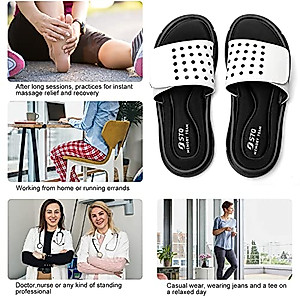 STQ Womens Slide Sandals Athletic Soft Cushion Non Slip Slides Shoes with Memory Foam for Pool Black White 9