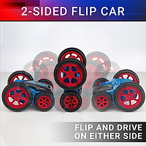 Force1 Tornado Red LED Remote Control Car for Kids - Double Sided Fast RC Car, 4WD Off-Road Stunt Car with 360 Flips, All Terrain Tires, LEDs, RC Crawler Rechargeable Toy Car Battery, Kids Car Remote