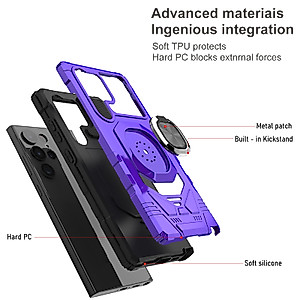 Ailiber for Samsung Galaxy S23 Ultra Cell Phone Case, Samsung S23 Ultra 5G Case with Screen Protector, Ring Kickstand for Magnetic Car Mount, Rugged Shockproof Heavy Duty Cover Case-Purple