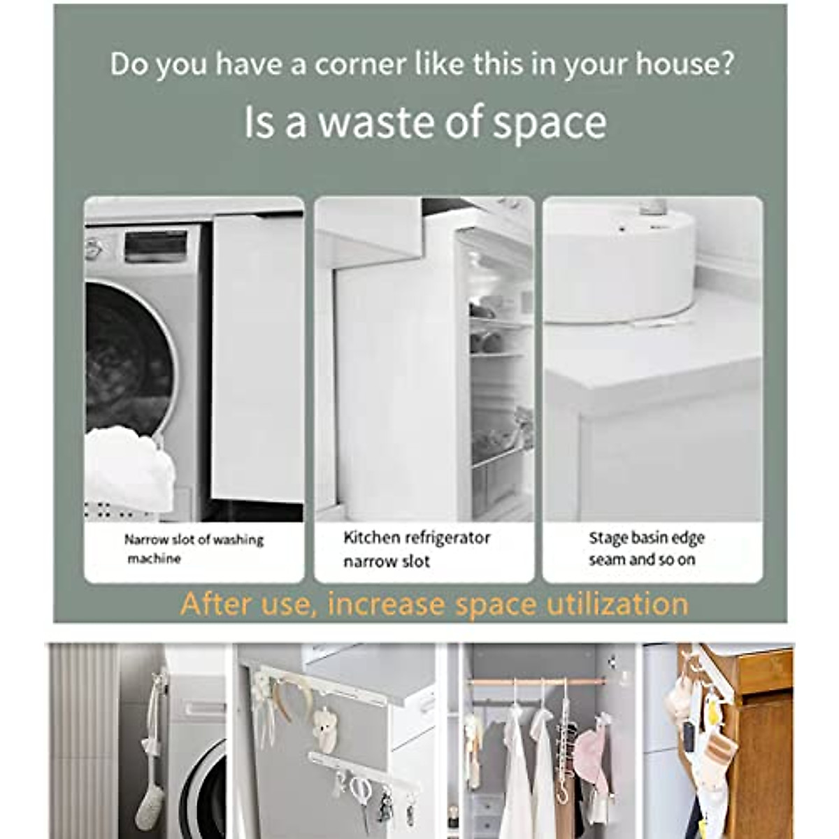 Oraony Ugrade Adhesive Kitchen Utensil Sliding Rack, Wall Mounted Rack Hook Hanger Saving Space No Drilling for Kitchen Refrigerator Door Washer Microwave Bathroom Bedroom (2Pcs)