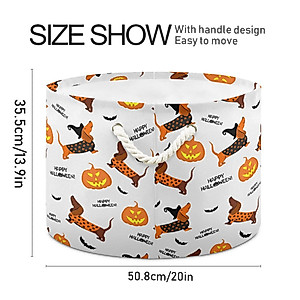 FJDENG Halloween Dachshund Cotton Rope Basket,Canvas Laundry Basket Foldable Toy Storage Basket for Bedroom,Closet Bathroom,Living room,Car Trunk