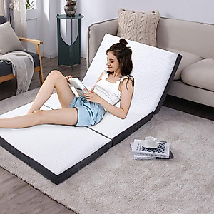 GOHOME Trifolding Mattress with Super Soft Removable Breathable Cover for Guest Children and Adults, Foldable Sofa Bed Floor Mattress with Non-Slip Bottom for Back Pain Relief, Twin XL 38"x78"x6"