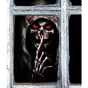 FOIMAS Halloween Window Cover Prop Poster Bloody Skeleton Window Banner Decoration for Halloween Party Home Decoration Photo Props