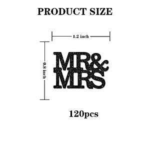 Mr & Mrs Confetti Black Glitter, Wedding Table Confetti, Engagement Bride to Be Paper Scatter,Bridal Shower Party Table Decorations Confetti, 120pcs