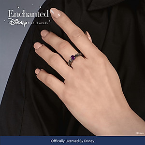 Jewelili Enchanted Disney Fine Jewelry Sterling Silver with Black Rhodium 1/10 Cttw Diamond and Amethyst Ursula Ring Size 8