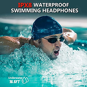 BZOJIFO Waterproof Bone Conduction Headphones, IPX8 Waterproof Swimming Headphones 32GB MP3 Player Wireless Bluetooth 5.3 Open-Ear Headphones with Mic Call for Swimming Skiing Driving Cycling (Blue)