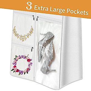 72" Wedding Dress Garment Bag with 10'' Gusseted Dress Bags for Gowns Long 4 Pockets Dress Cover for Women, White