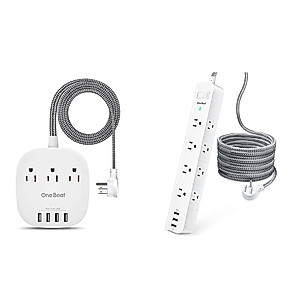 Power Strip Surge Protector - 8 Widely AC Outlets 3 USB, 6 ft Extension Cord, Flat Plug, Desktop Charging Station with Overload Protection, Wall Mount for Home, Office, Travel, Computer ETL Listed